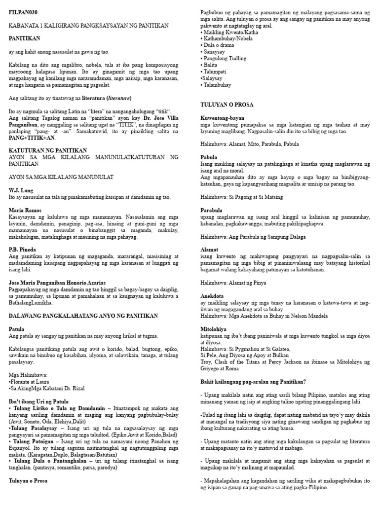 Filipino Panitikan | PDF