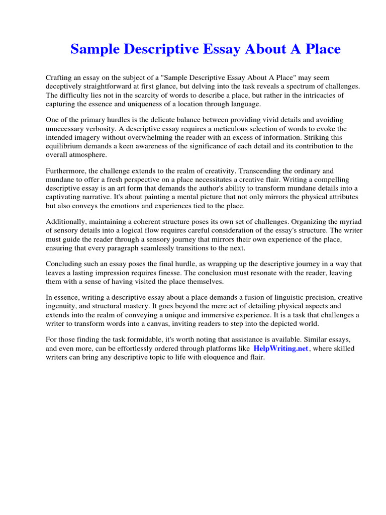 Sample Descriptive Essay About A Place | PDF | Neonatal Intensive Care ...