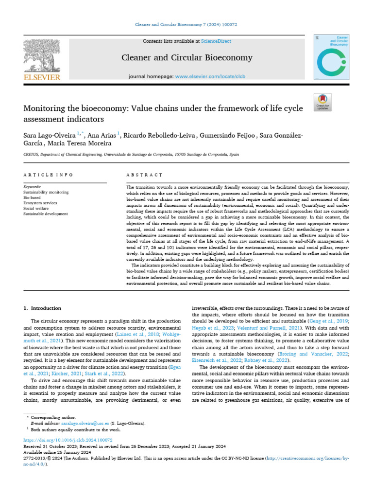Circular Bioeconomy Life Cycle Assessment Indicators | PDF | Life Cycle ...