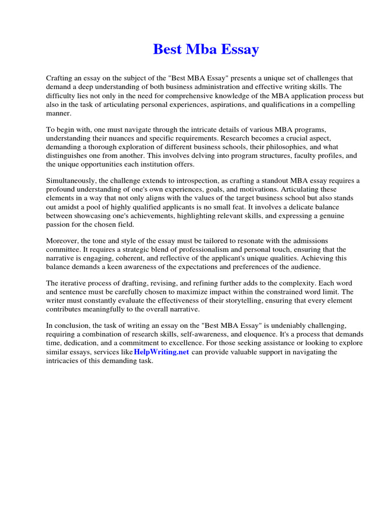 Best Mba Essay | PDF | Essays | Master Of Business Administration