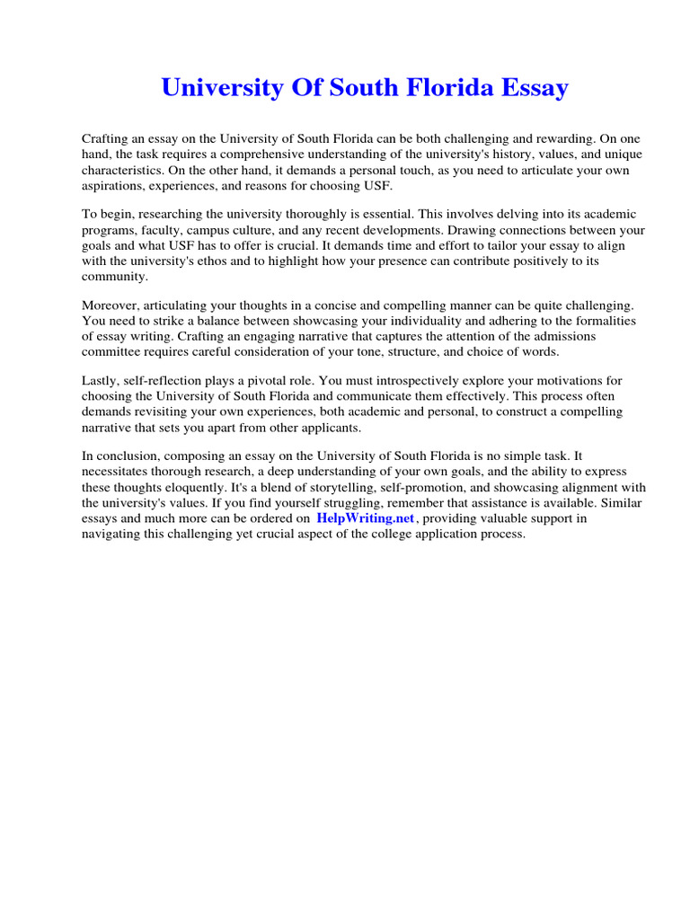 University of South Florida Essay | PDF | Nationalism | Transcendentalism