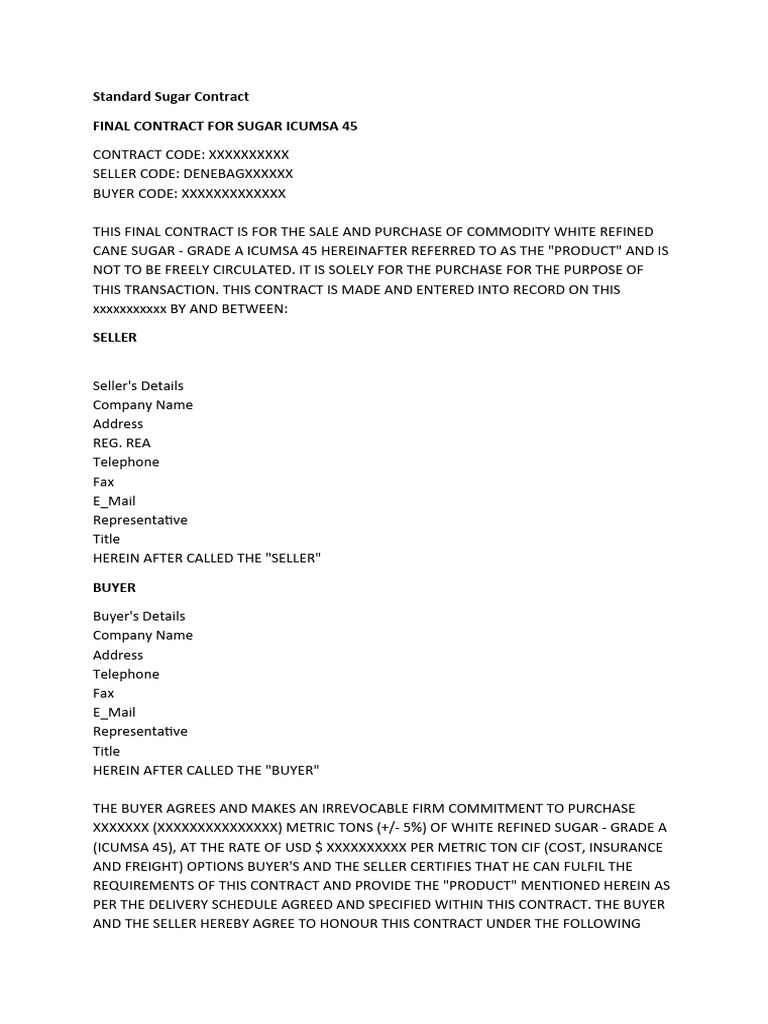 Standard Sugar Contract | Download Free PDF | Banks | Invoice