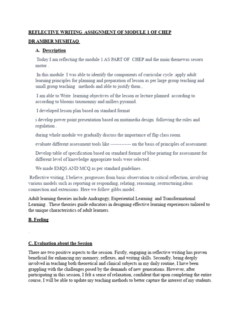Reflective Writing Fro Module 0ne of CHEP Course NEW | PDF | Learning ...