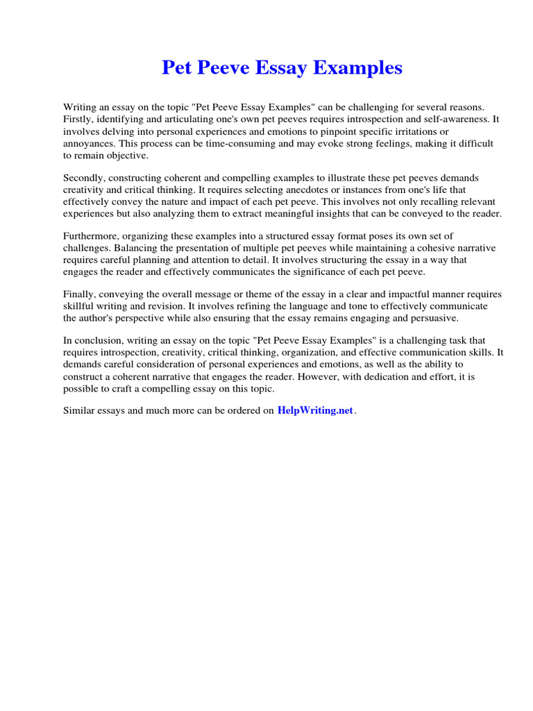 Pet Peeve Essay Examples | PDF | Essays