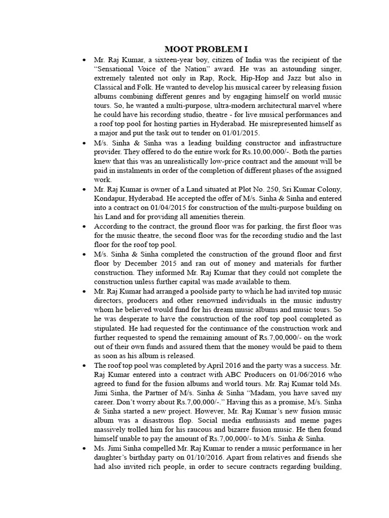 Moot Problem 1 and Guidlines | PDF | Lawsuit | Private Law