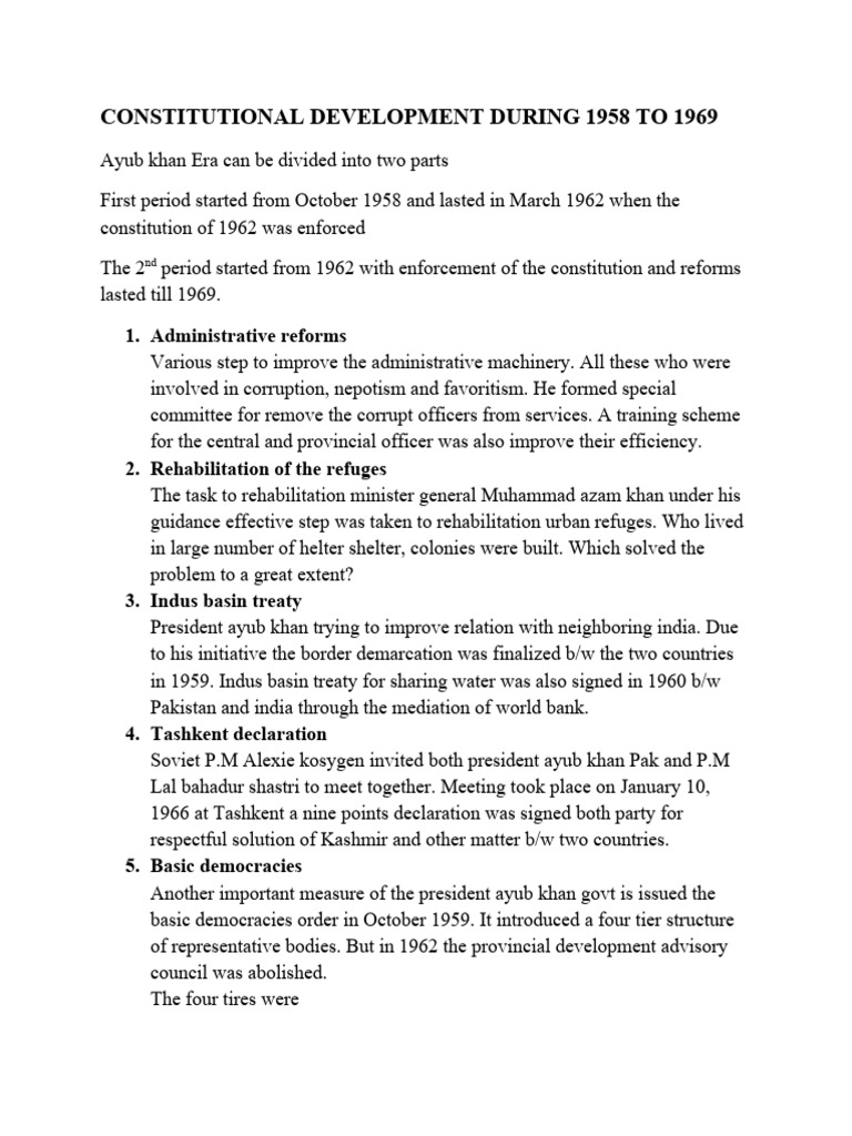 Constitutional Development During 1958 To 1969 | PDF | Pakistan ...