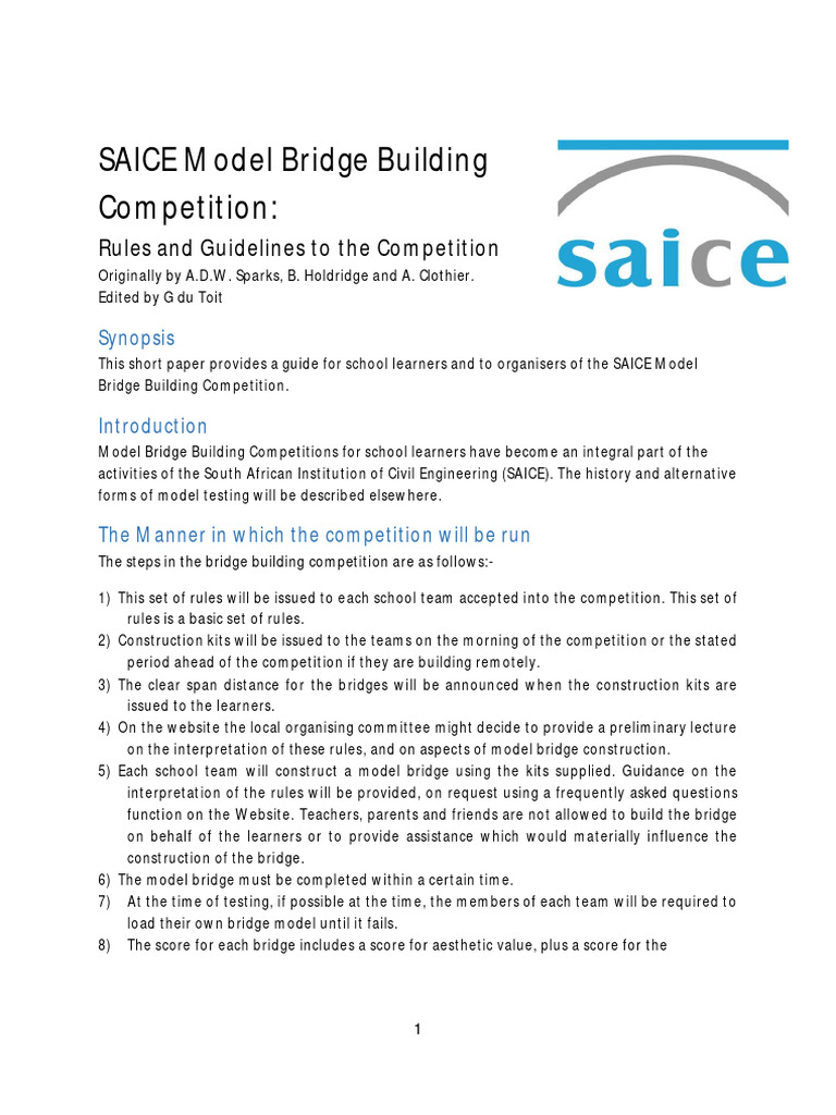Saice Model Bridge Building Competition Guidelines 2022 Rev0 | PDF ...
