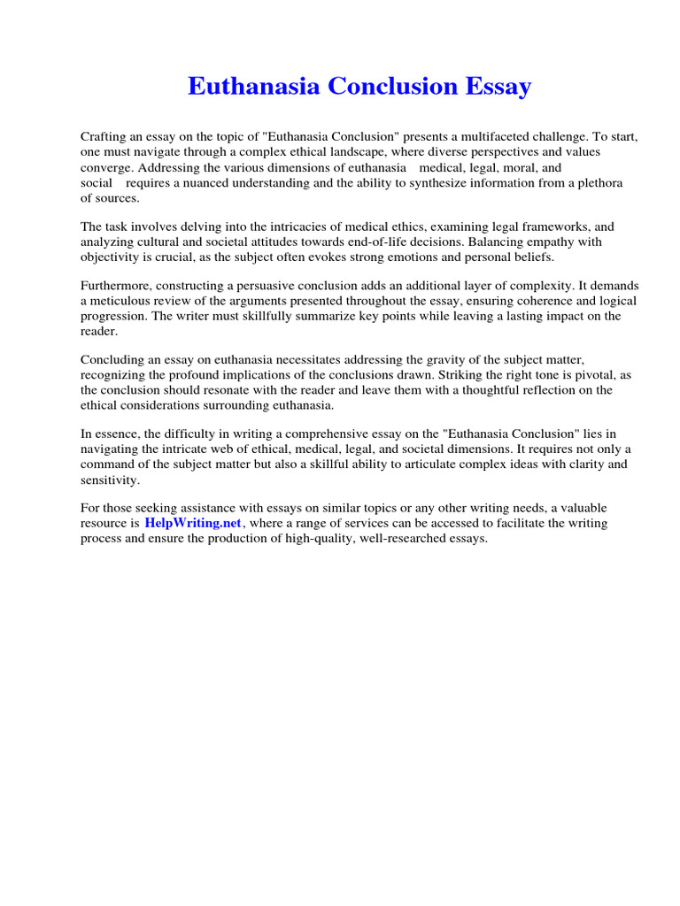 Euthanasia Conclusion Essay | PDF | Carbohydrates | Bullying