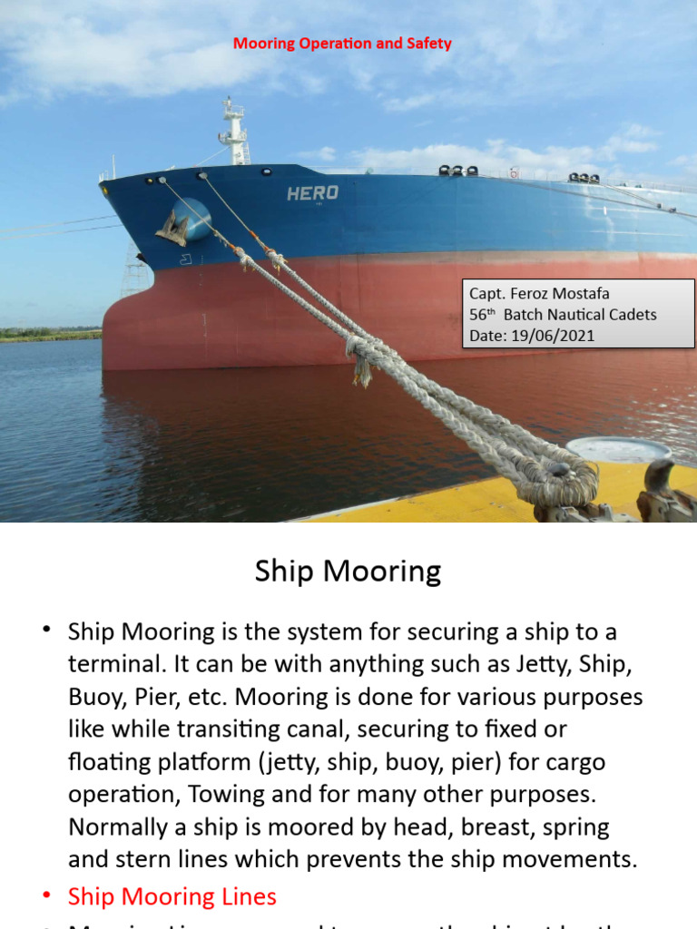 Mooring Operation and Safety For Cadets 56 Batch 2021 | PDF | Ships | Stern