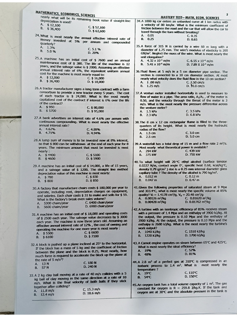 Mastery Test Mathematics | PDF