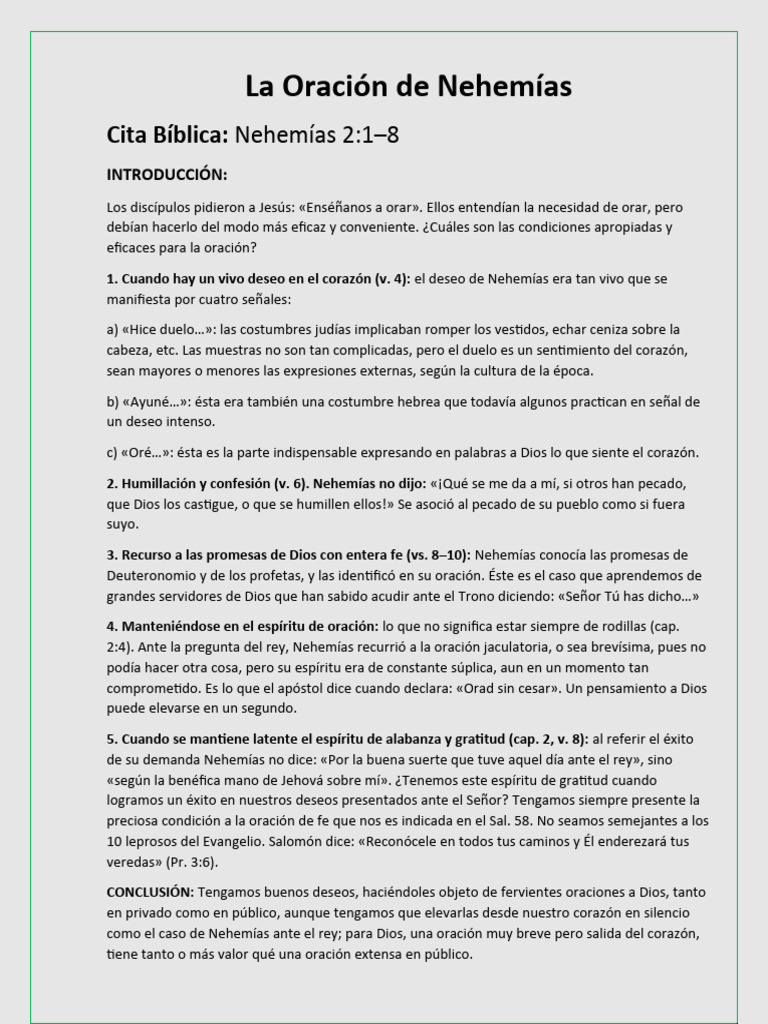 La Oración de Nehemías: Claves y Ejemplo | PDF | Oración | Creencia ...