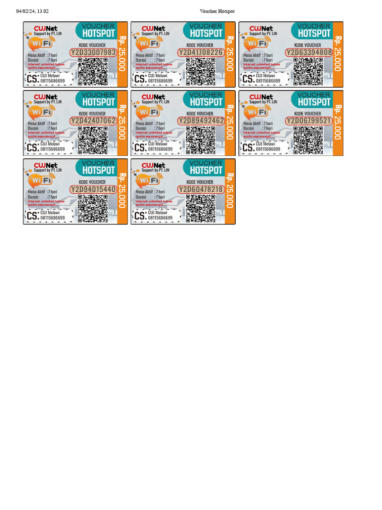 LJN Wifi Voucher Codes and Details | PDF
