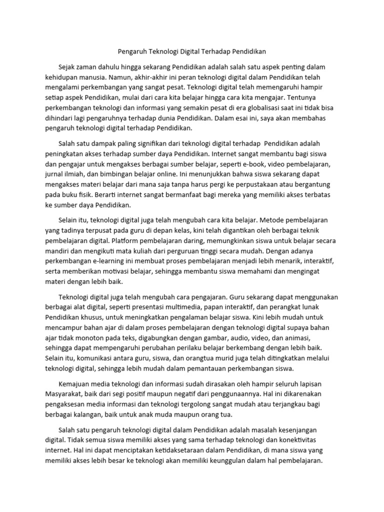 Esai Pengaruh Teknologi Digital Terhadap Pendidikan | PDF