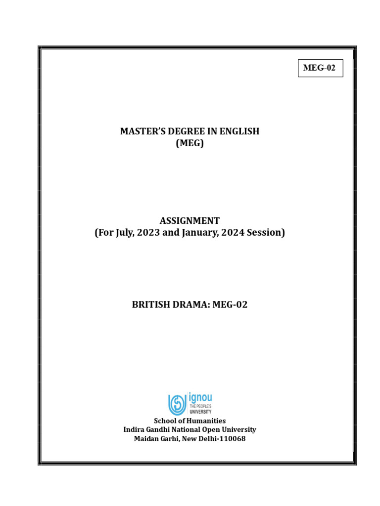 MEG-02 British Drama Assignment 2024-25 | PDF | Question