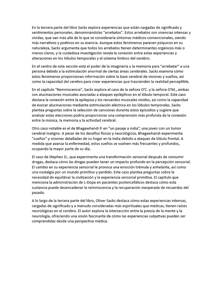 El Hombre Que Confundio A Su Mujer Con Un Sombrero de Oliver Sacks - Tercera y Cuarta Parte ...