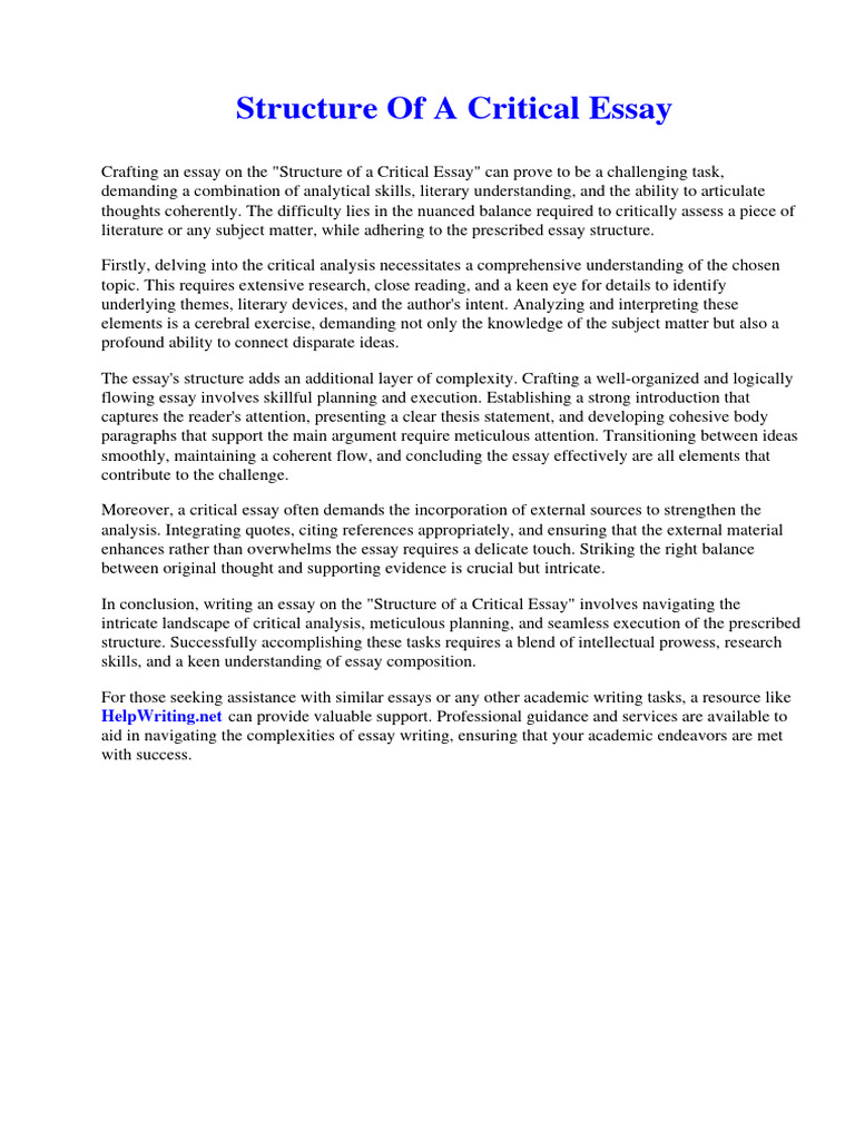 Structure of A Critical Essay | PDF | Comet | Essays