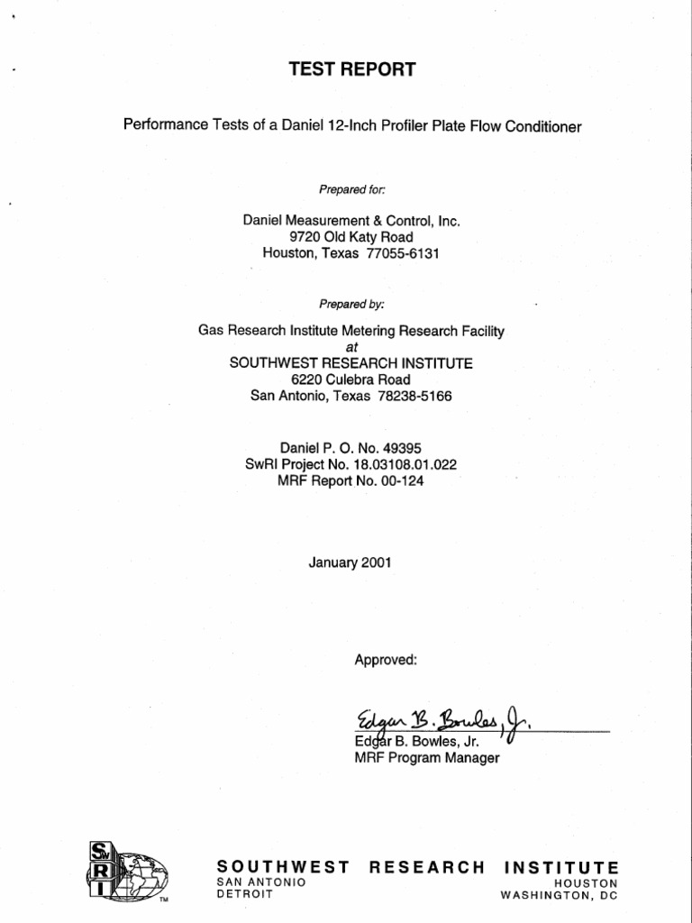Performance Test of Daniel 12inch Profiler Plate Flow Conditioner 201KB ...
