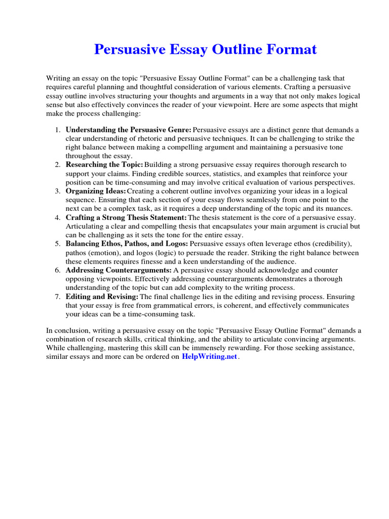 Persuasive Essay Outline Format | PDF | Essays | Climate
