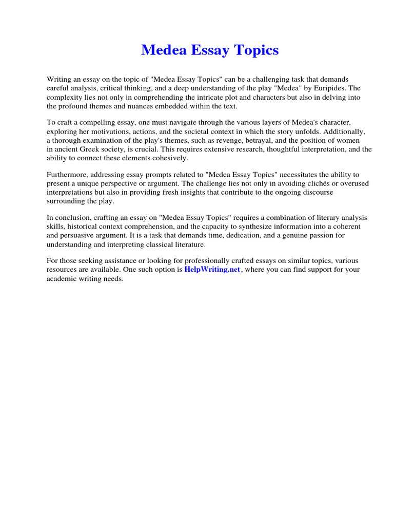 Medea Essay Topics | PDF | Genesis Creation Narrative | Bible