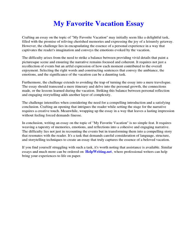 My Favorite Vacation Essay | Download Free PDF | Airlines | Reasonable ...