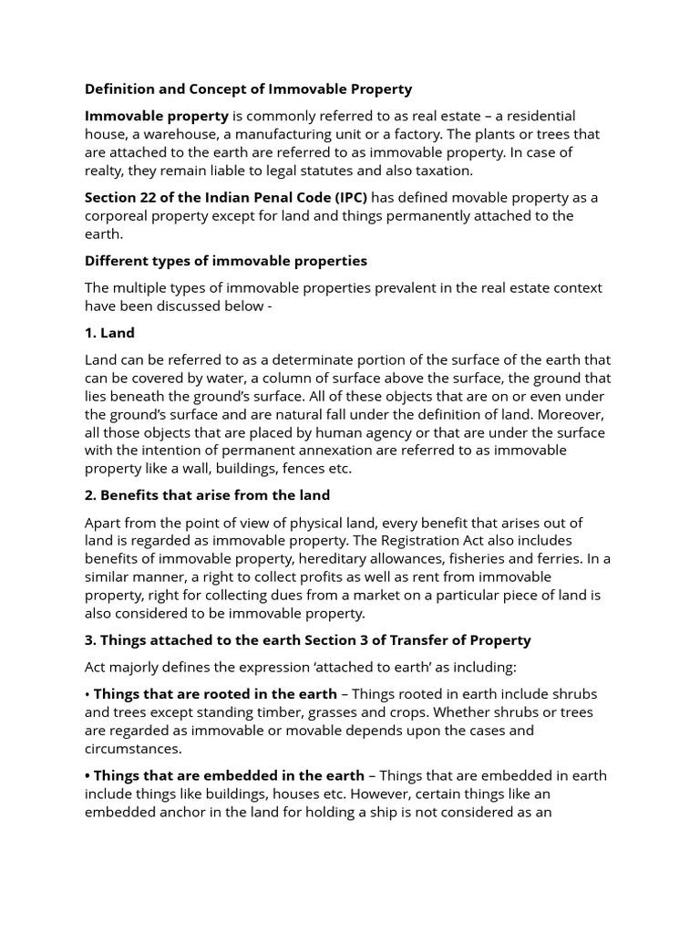 u 1 Definition and Concept of Immovable Property infra | PDF | Property ...