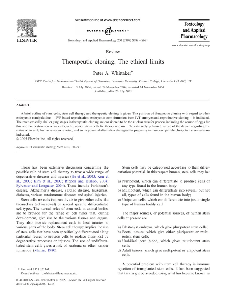 Therapeutic Cloning The Ethical Limits | PDF | Stem Cell | Cloning