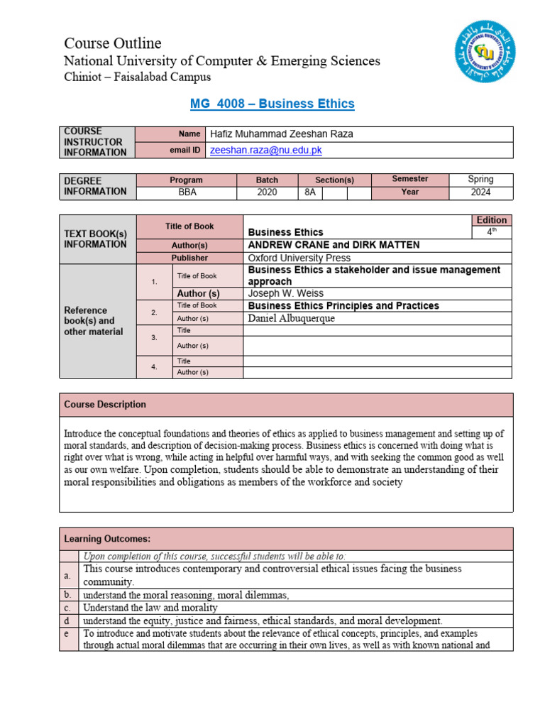 Business Ethics (Outline) | PDF | Business Ethics | Corporate Social ...