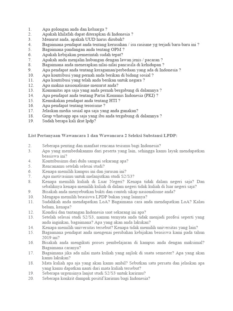 Pertanyaan Wawancara LPDP | PDF