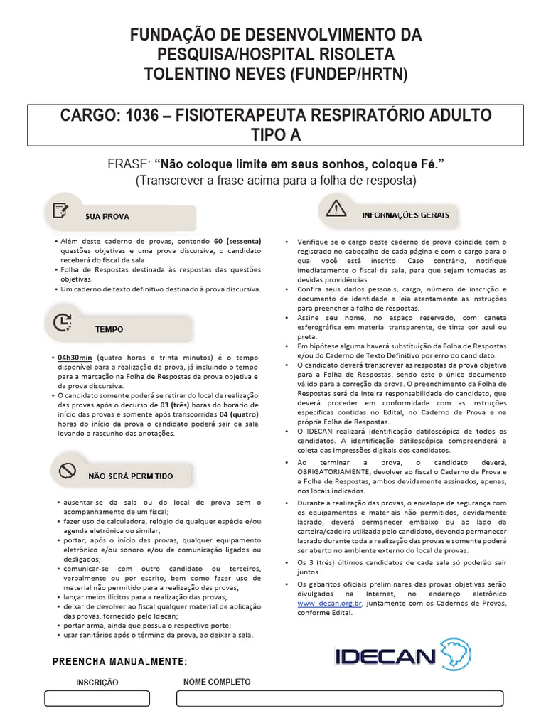 Prova Idecan Fisio | PDF | Louis Pasteur | Vacinas