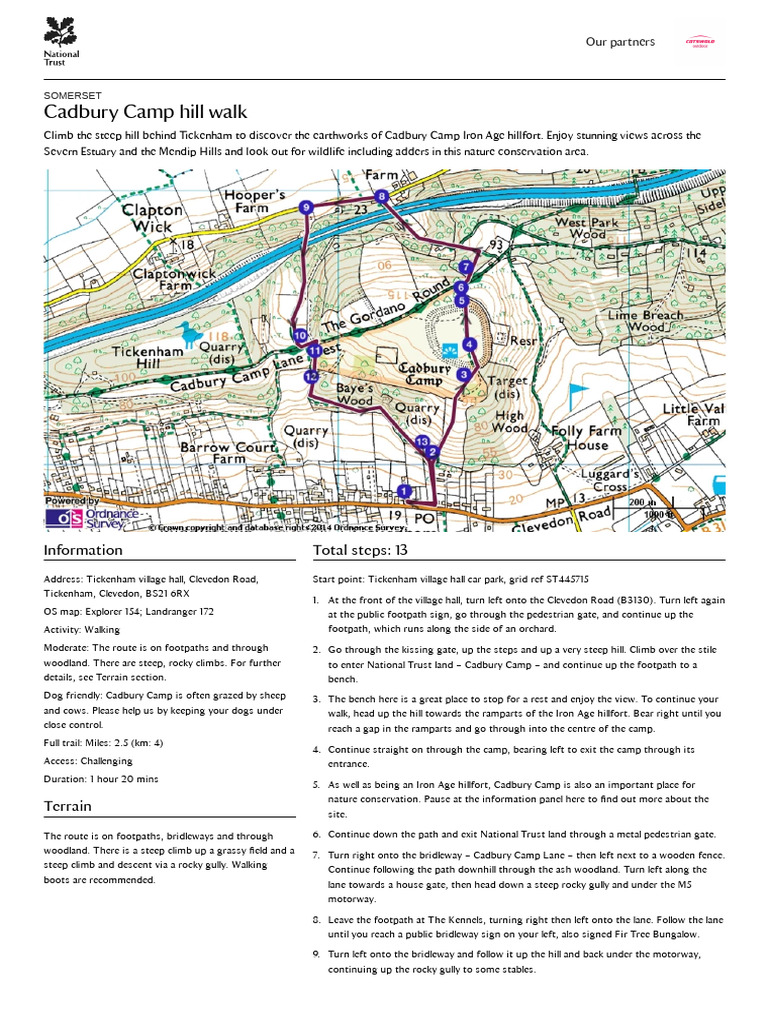 Cadbury Camp Hill Walk Walking | PDF | Trail