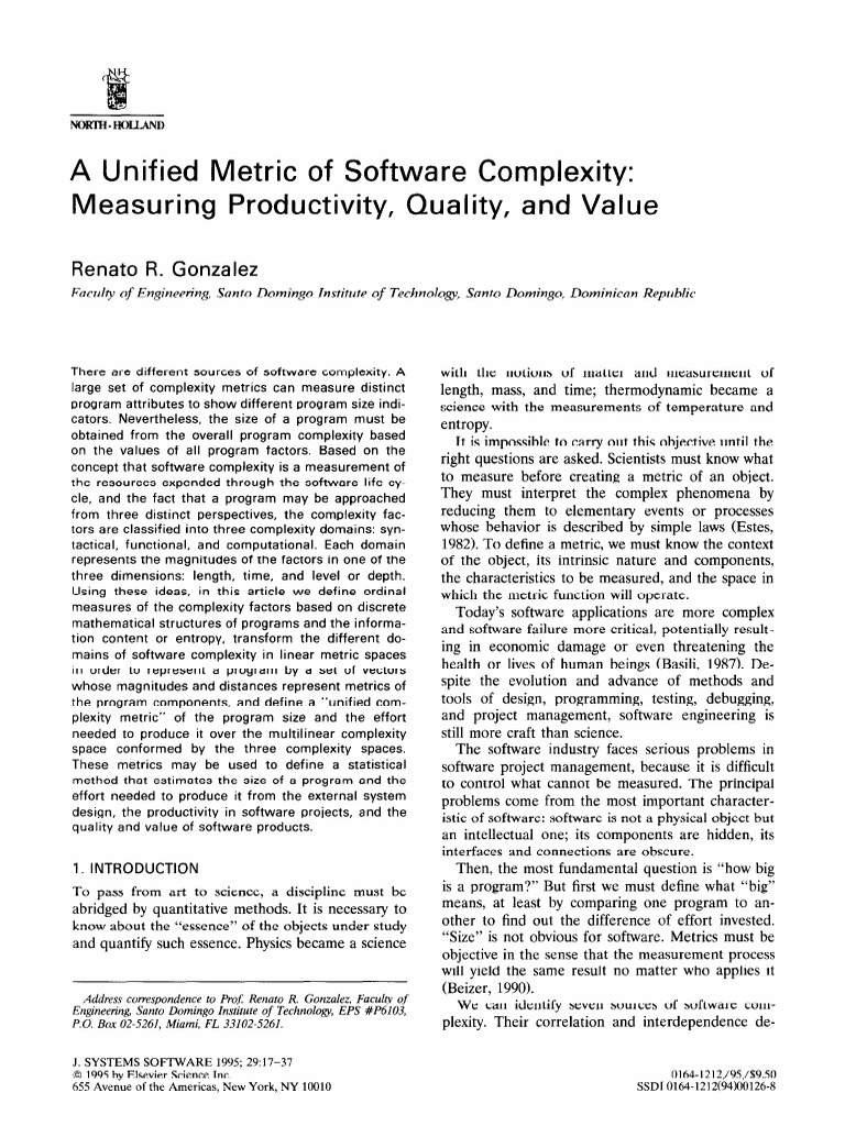 A Unified Metric Of Software Complexity Pdf Programming Computer Program