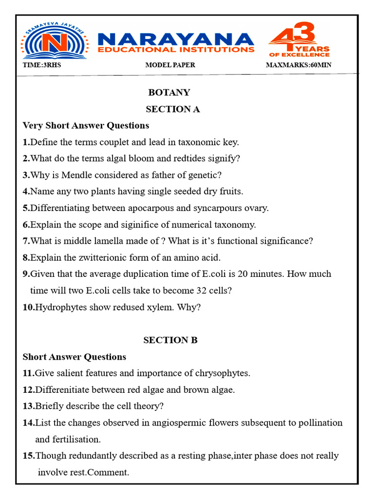 JR Inter Botany IPE Model Paper 3 | PDF