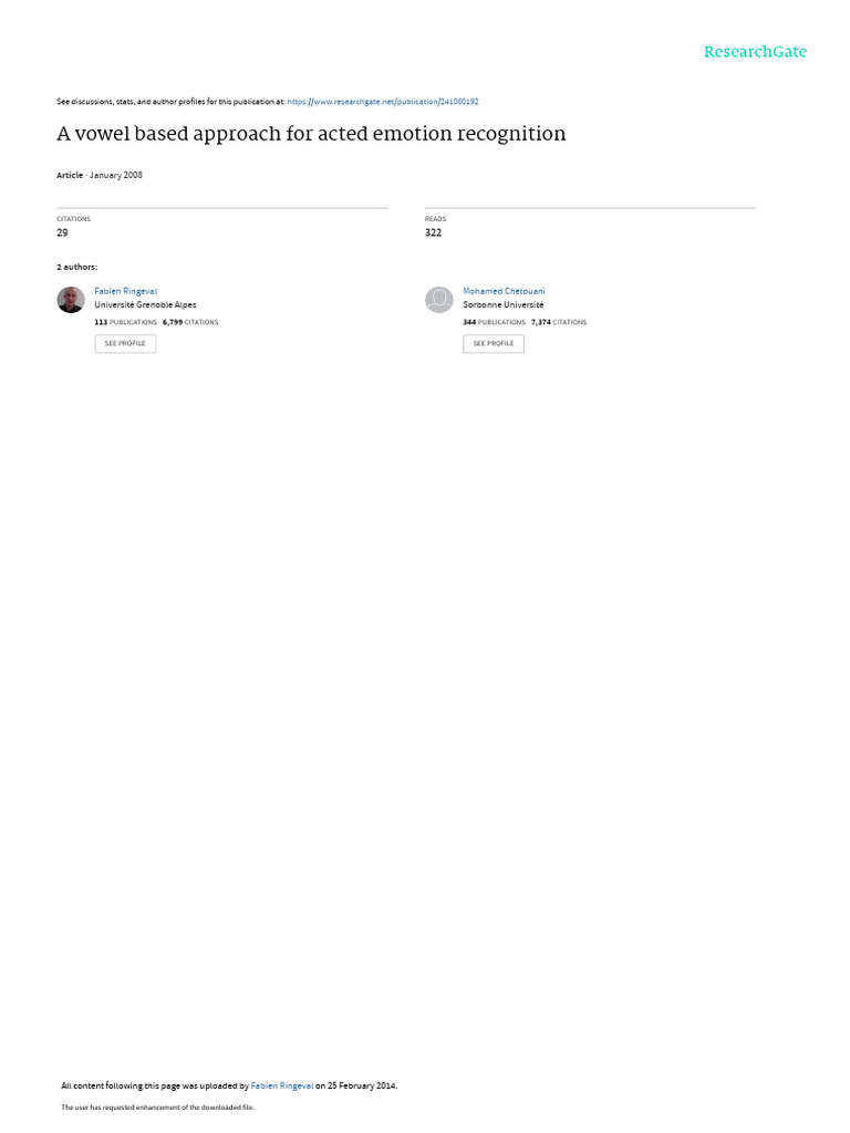 A Vowel Based Approach For Acted Emotion Recogniti | PDF | Vowel | Phonetics