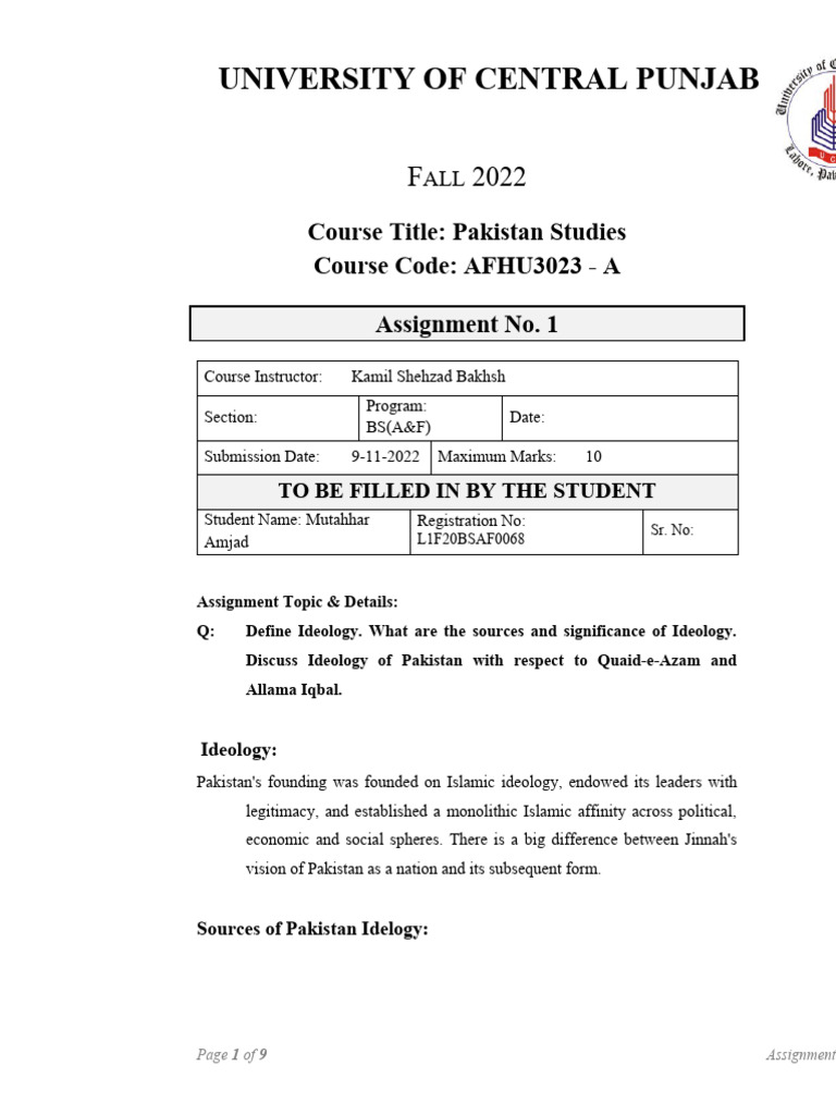 Assignment - Pakistan Studies | PDF | Muhammad Ali Jinnah | Pakistan