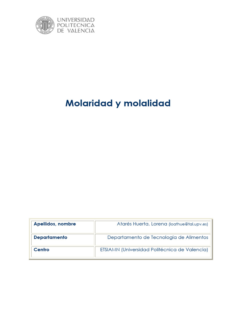 Artículo Docente. Molaridad y Molalidad | PDF | Concentración ...