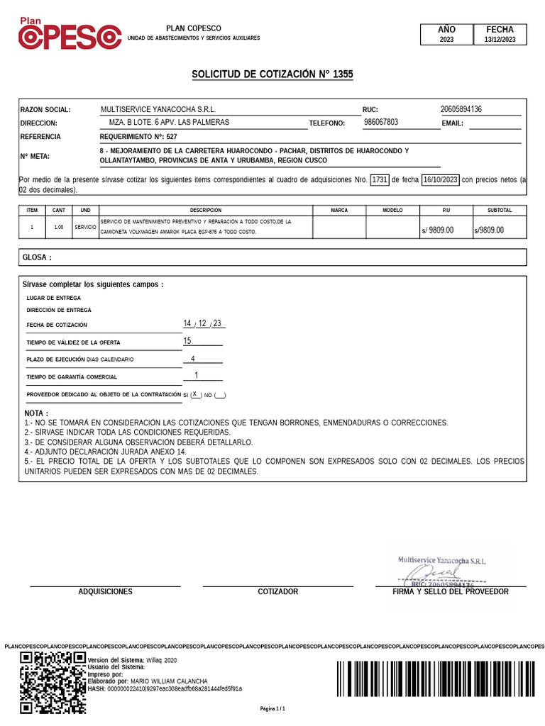 Solicitud cotizacionYA 13551 | PDF | Gobierno