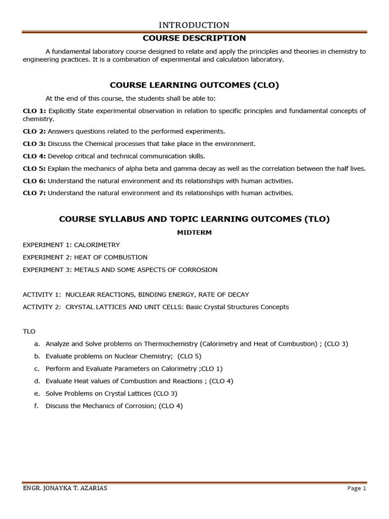 Introduction (Chemistry For Engineers Lab) | Download Free PDF | Chemistry | Experiment