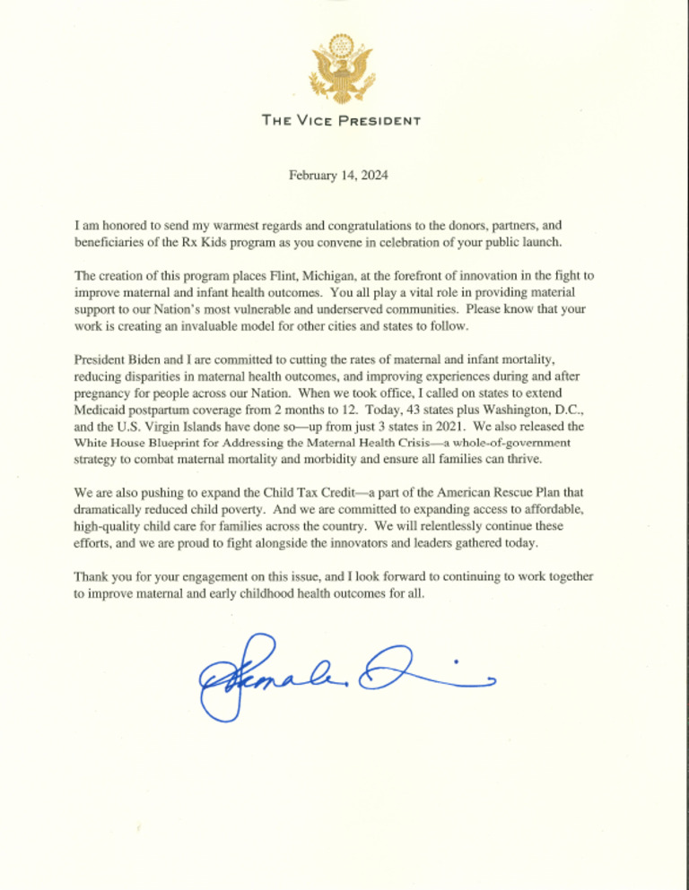 Letter From Vice President Kamala Harris For RX Kids | PDF