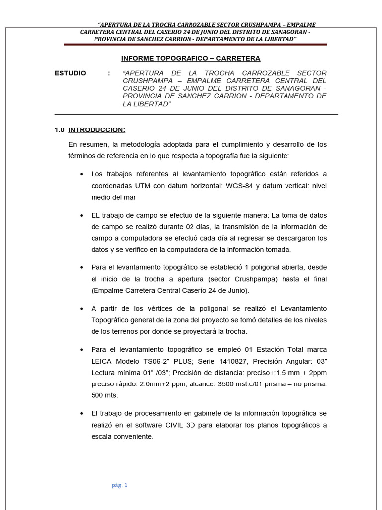 Apertura Trocha Carrozable Crushpampa | PDF | Topografía | Datos geográficos e información