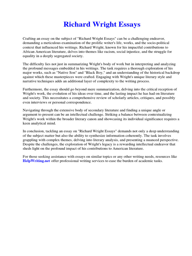 Richard Wright Essays | PDF