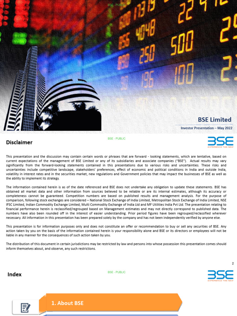 BSE Limited: Investor Presentation - May 2022 | PDF | Futures Contract | Derivative (Finance)