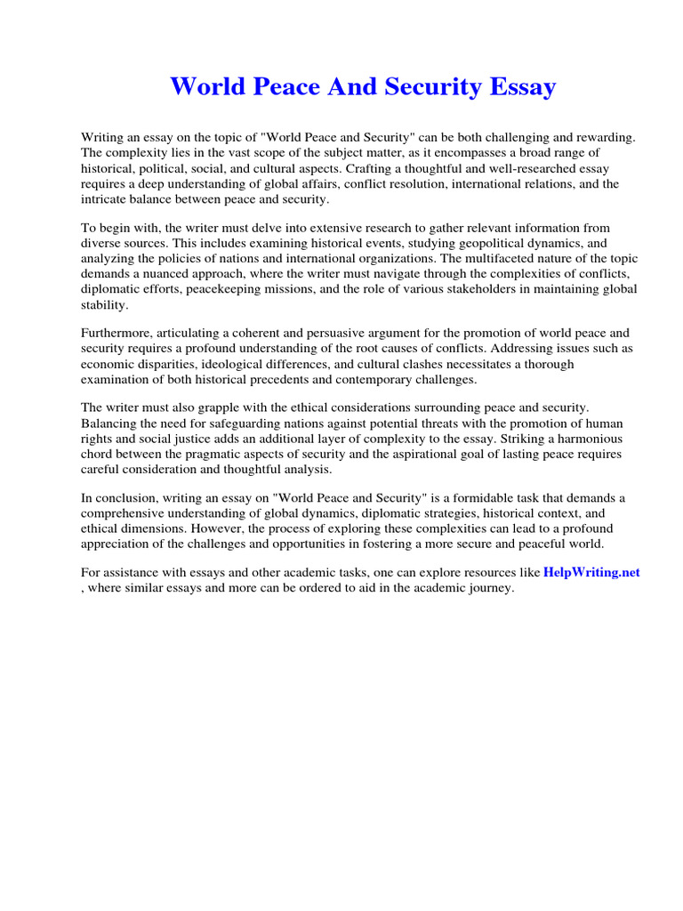 World Peace and Security Essay | PDF | Philosophy Of Mind | René Descartes