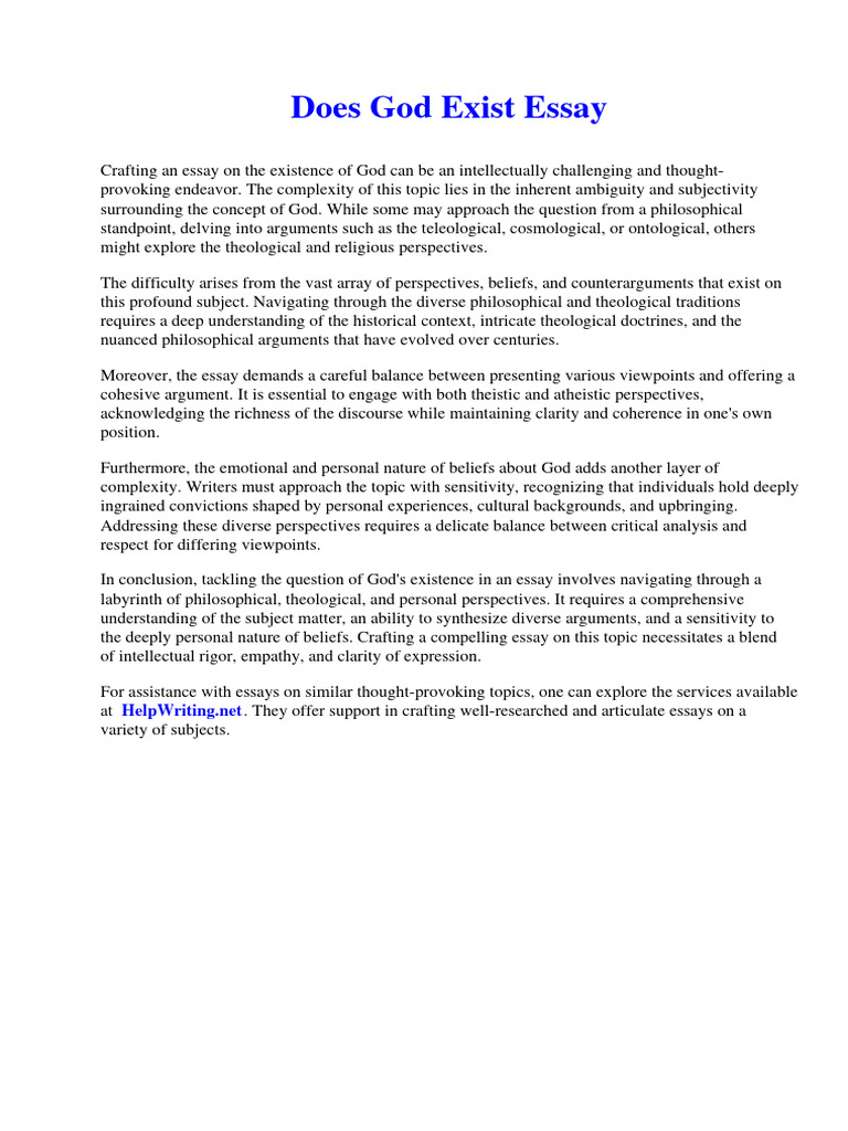 Does God Exist Essay | PDF | Theology | Existence Of God