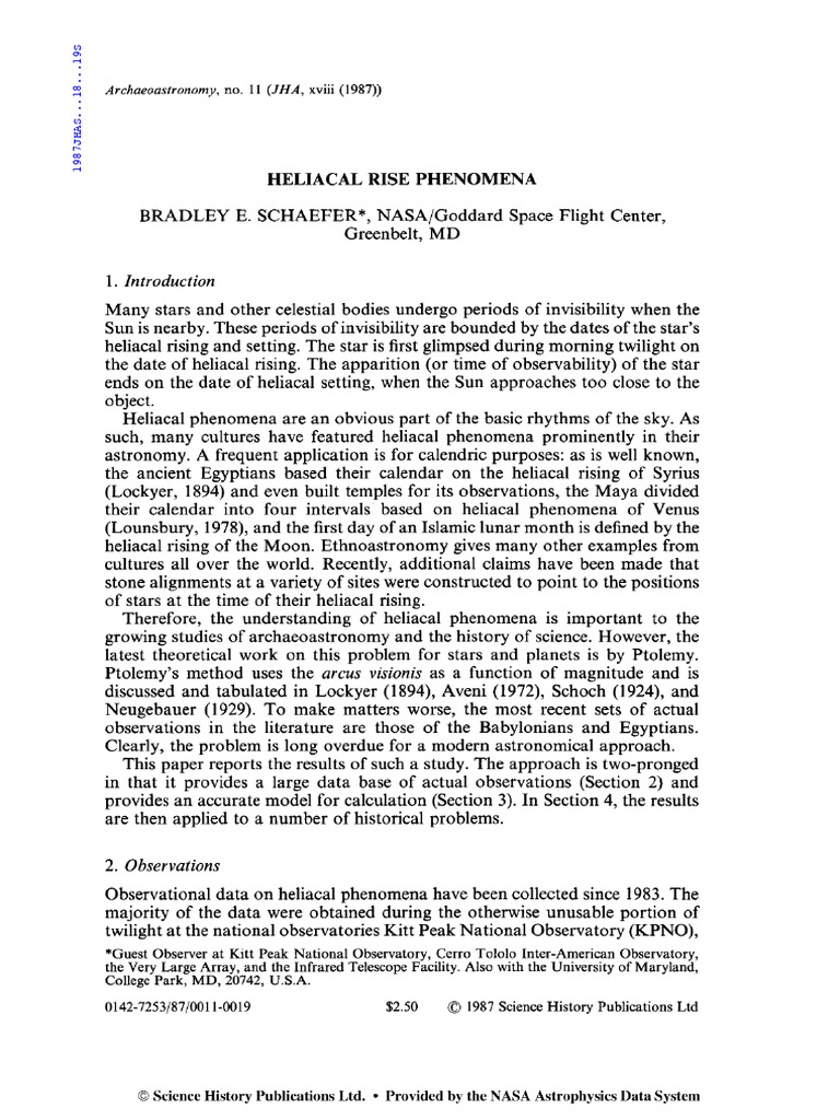 Schaefer Heliacal Rise Phenomena | PDF
