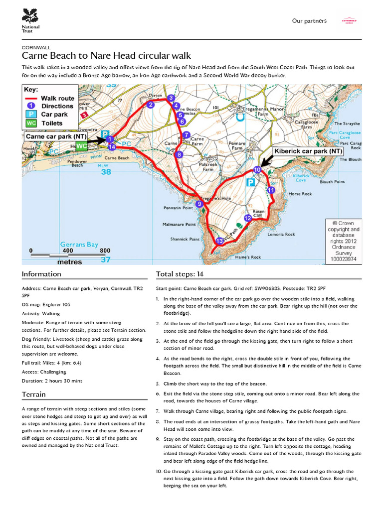 Carne Beach To Nare Head Circular Walk Walking | PDF