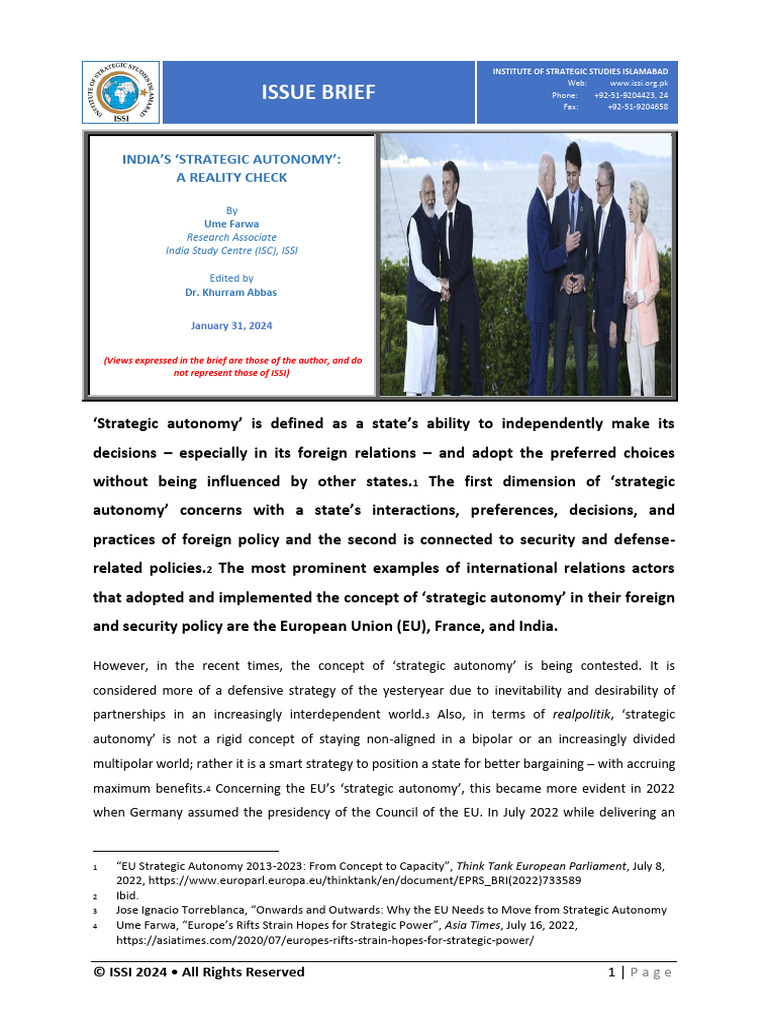 India's Strategic Autonomy Examined | PDF | Narendra Modi | European Union
