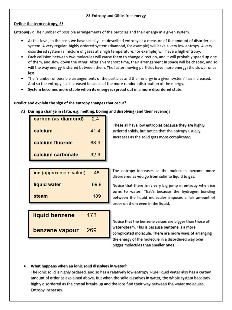 Entropy and Gibbs Free Energy Explained | PDF | Gases | Entropy