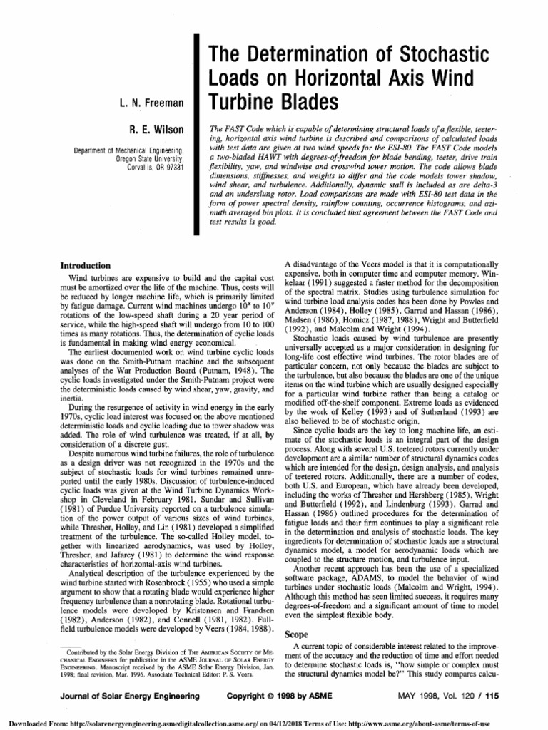 123 The Determination Of Stochastic Loads On Horizontal Axis Wind