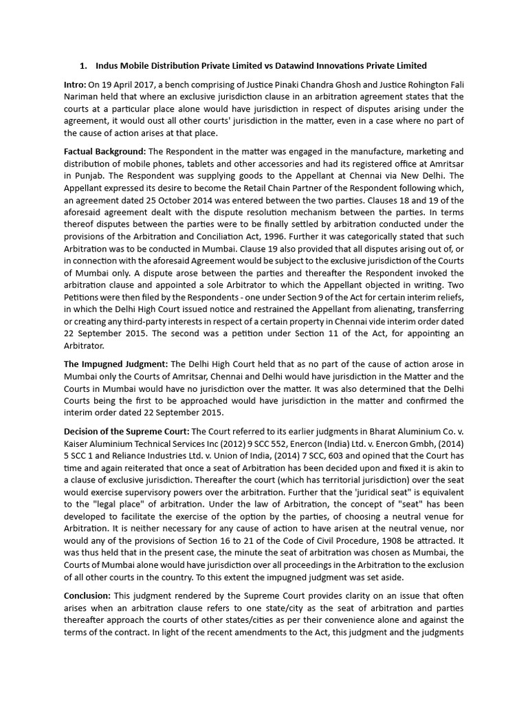 ADR - Case Laws | PDF | Arbitration | Lawsuit