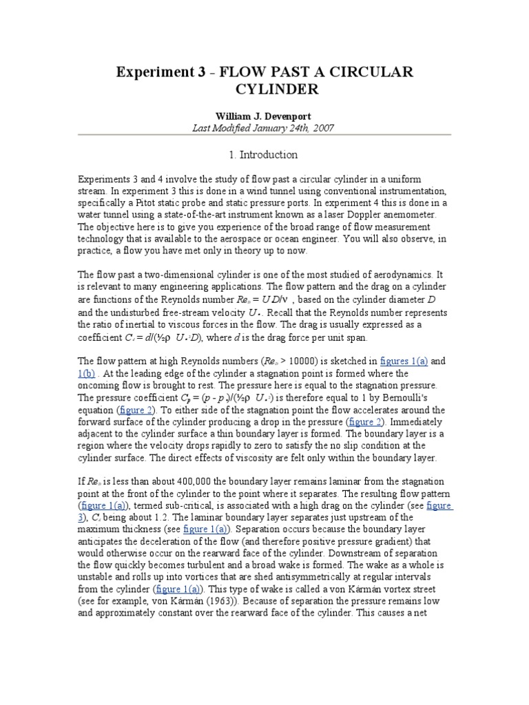 Experiment 3-Flow Past A Circular Cylinder | PDF | Boundary Layer ...